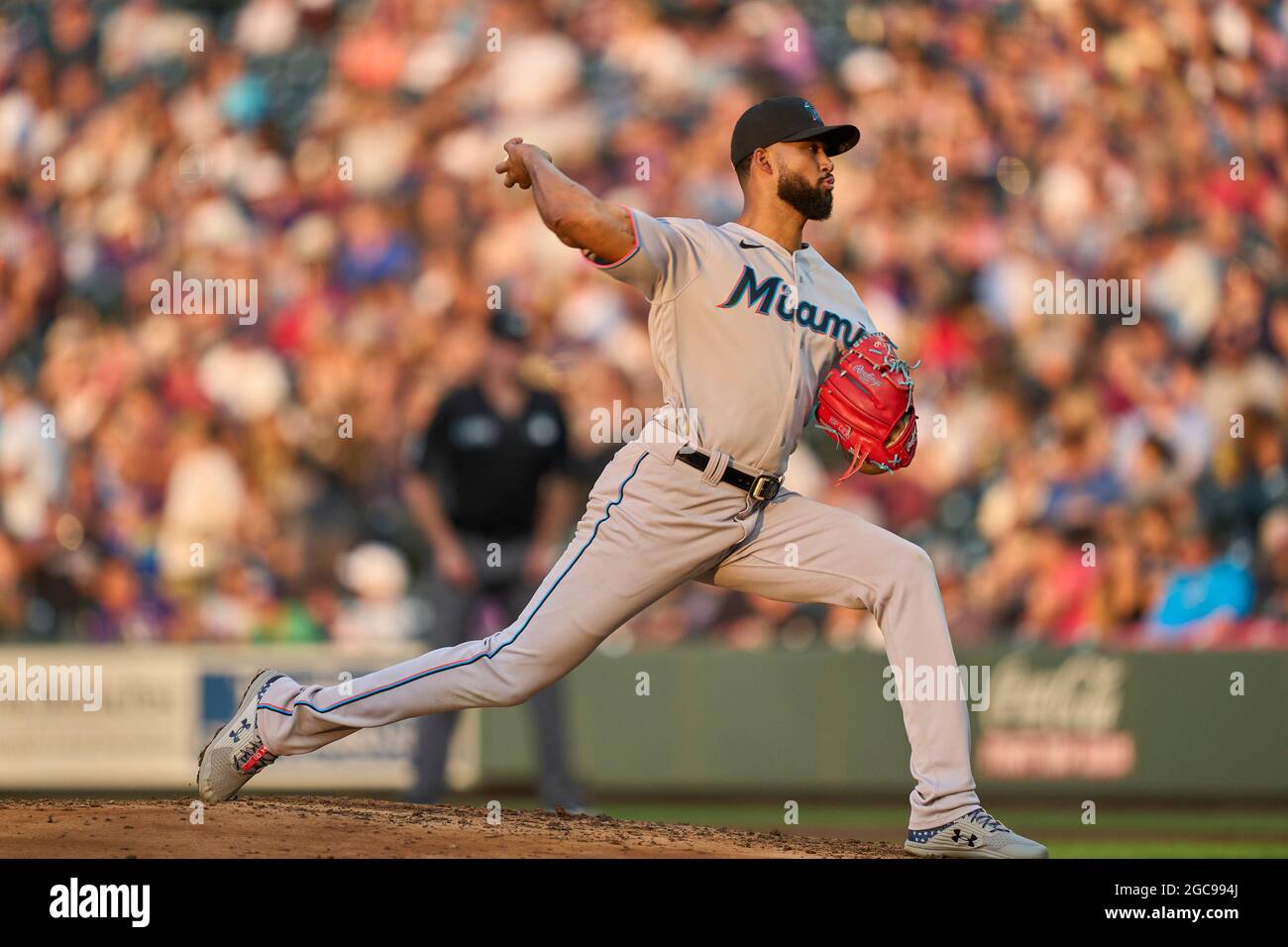 August 6 2021: Florida pitcher Sandy Alcantara (22) pitches during the ...