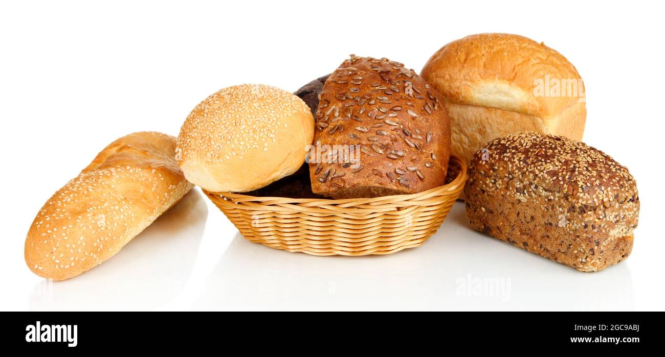 Variety of bread isolated on white Stock Photo - Alamy