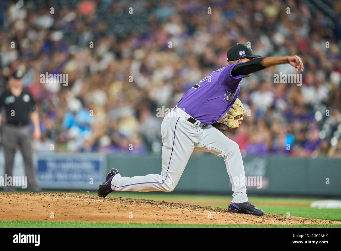 August 6 2021: Colorado pitcher Yency Almonte (62) throws a pitch ...