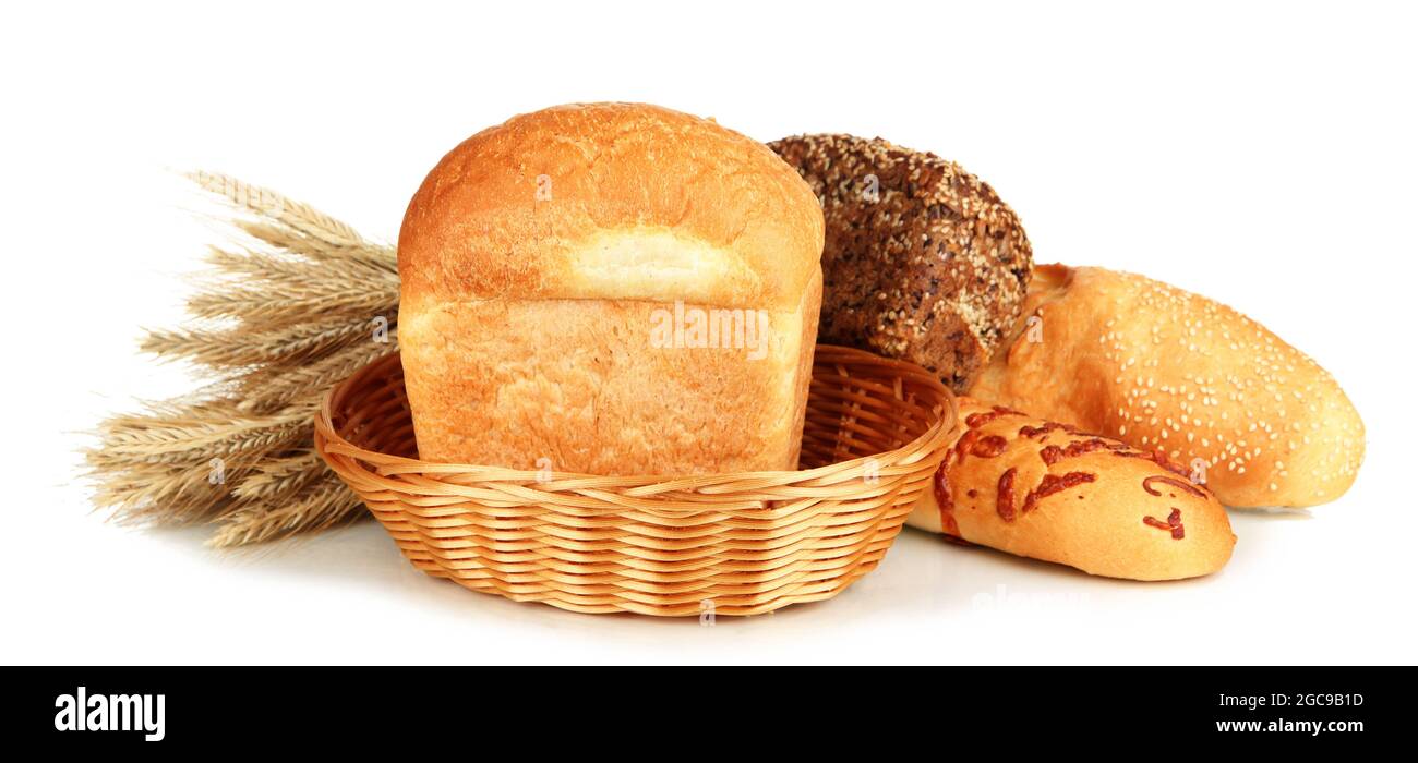 Variety of bread isolated on white Stock Photo - Alamy