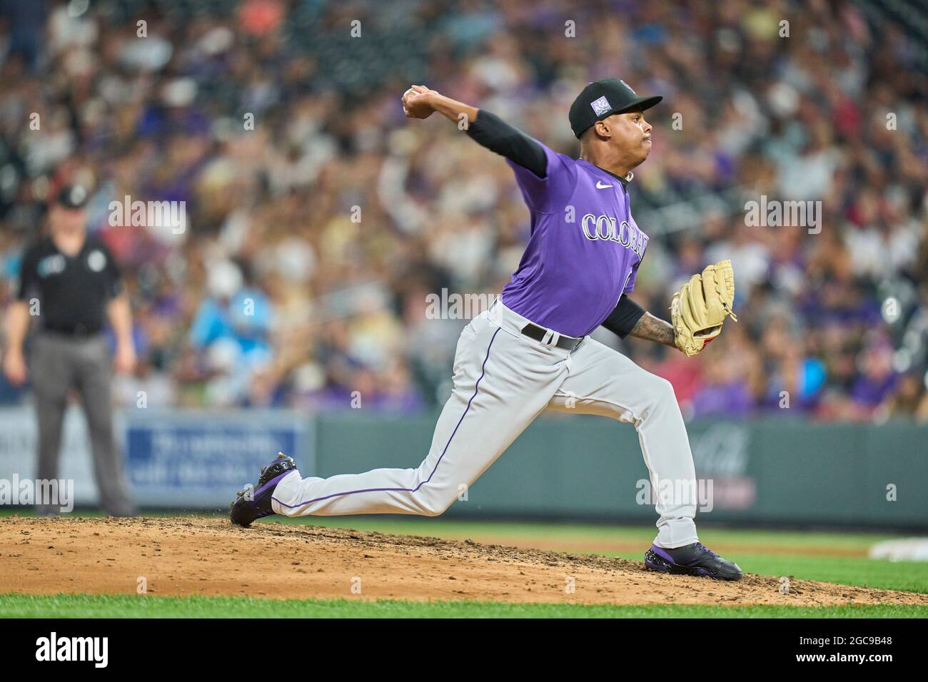 August 6 2021: Colorado pitcher Yency Almonte (62) throws a pitch ...
