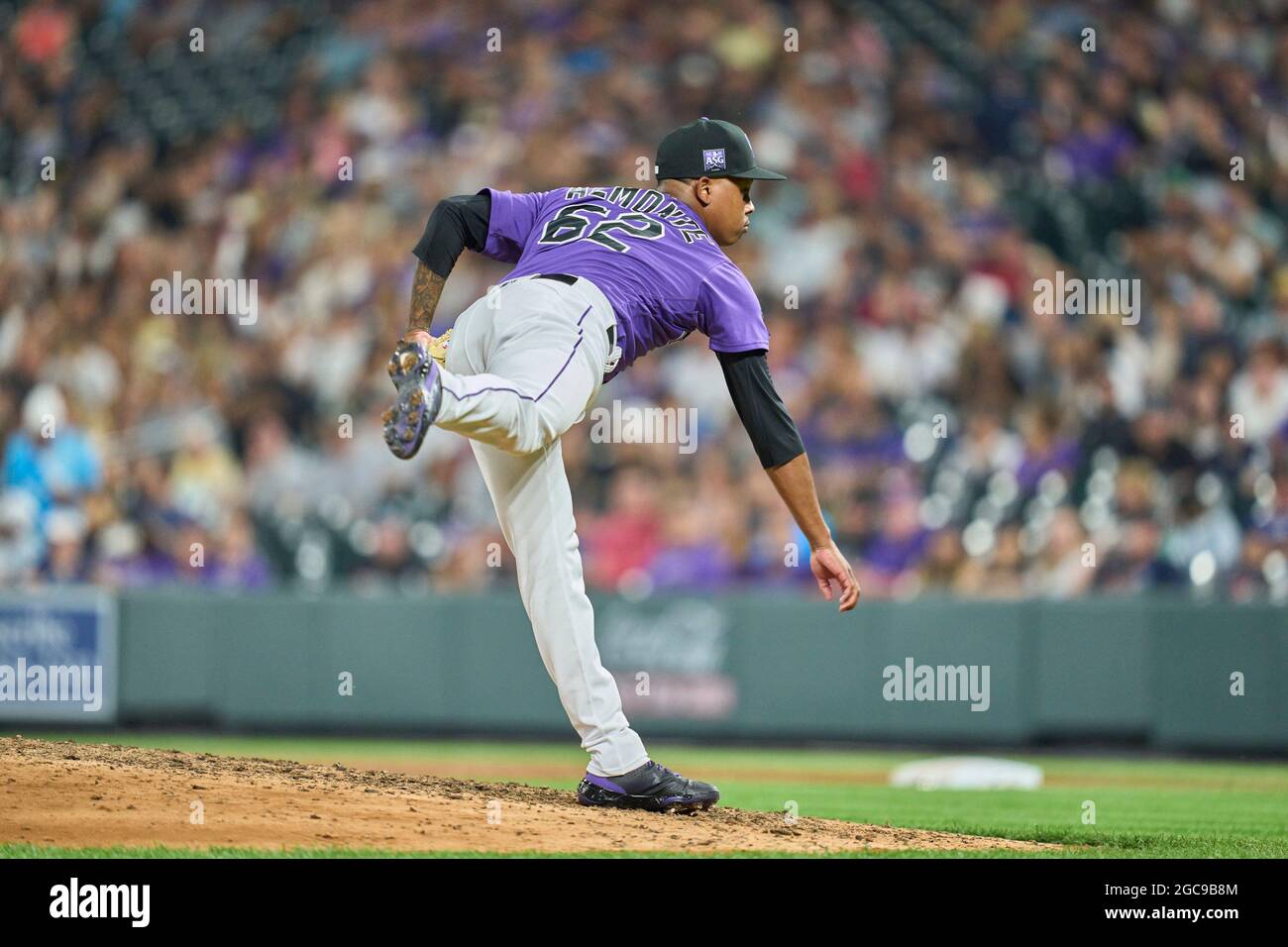 August 6 2021: Colorado pitcher Yency Almonte (62) throws a pitch ...