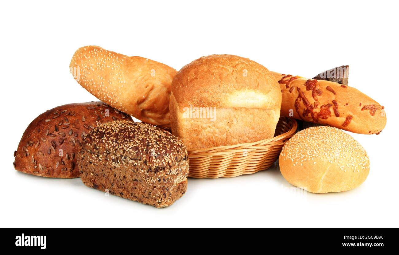Variety of bread isolated on white Stock Photo - Alamy