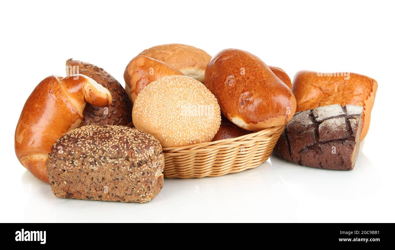 Variety of bread isolated on white Stock Photo - Alamy