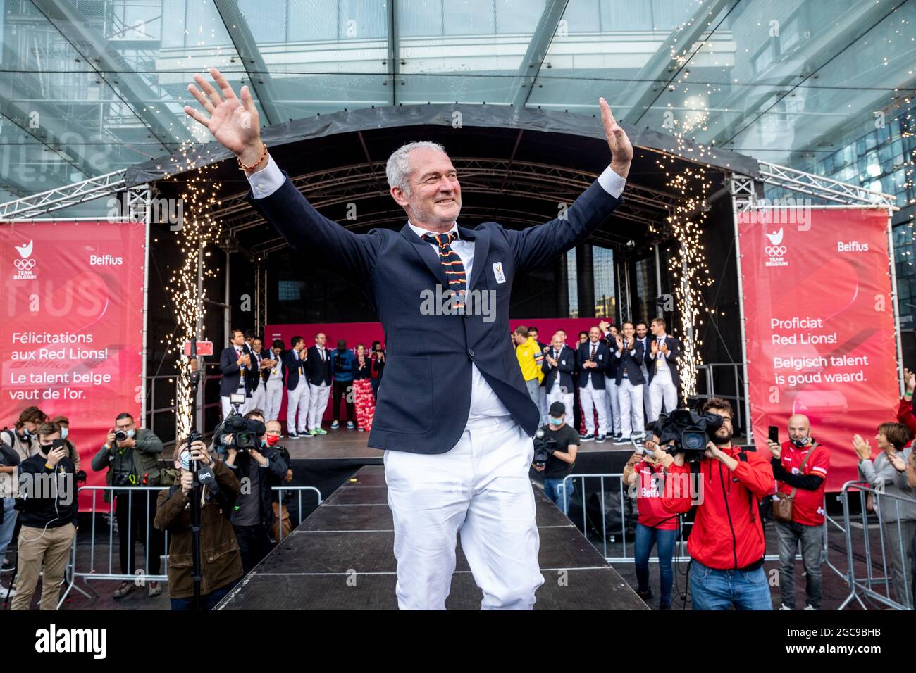 Belgium's head coach Shane McLeod pictured during the celebrations for ...