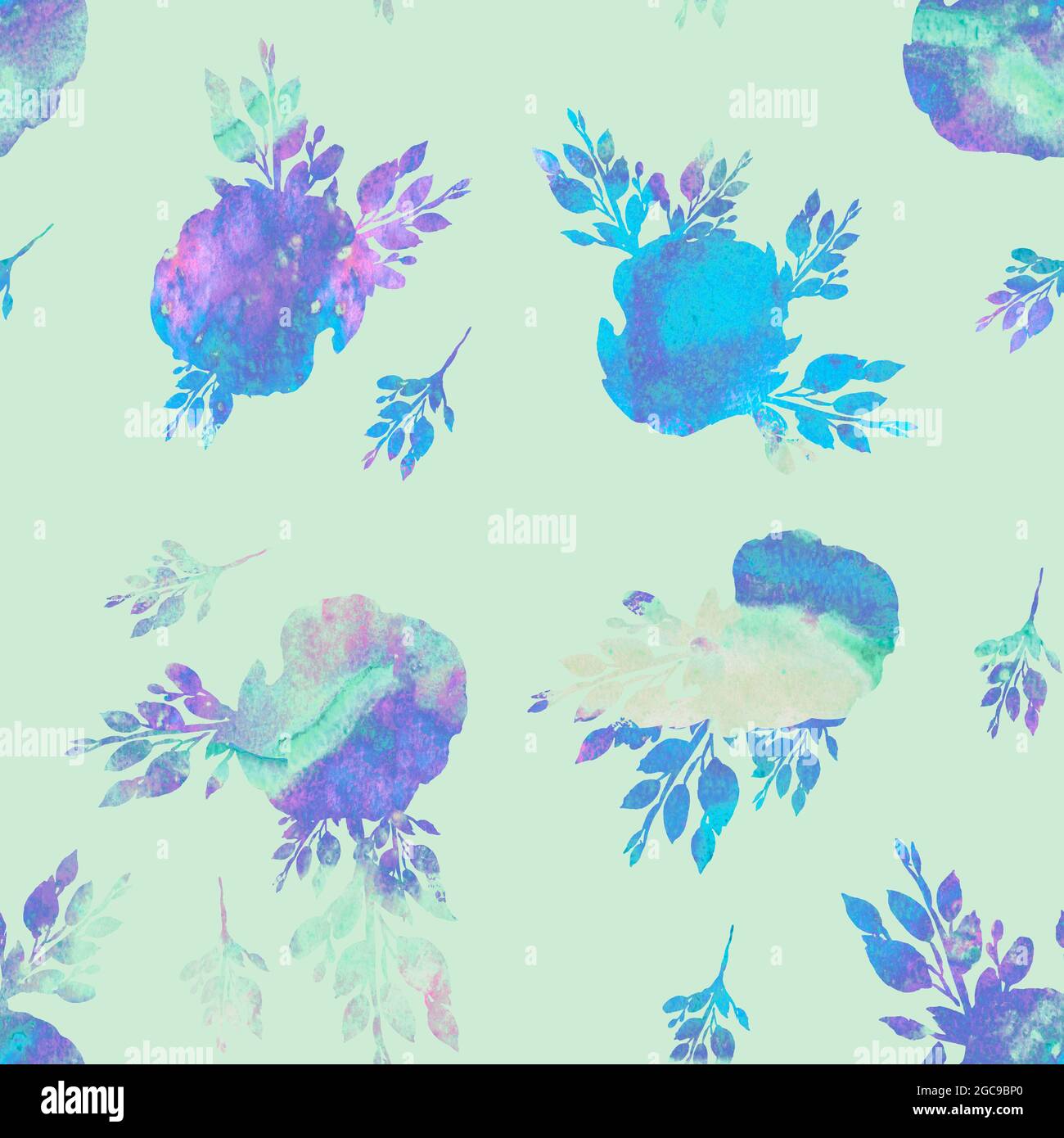 Seamless pattern with spring leaves and flowers. Roses in bloom ...