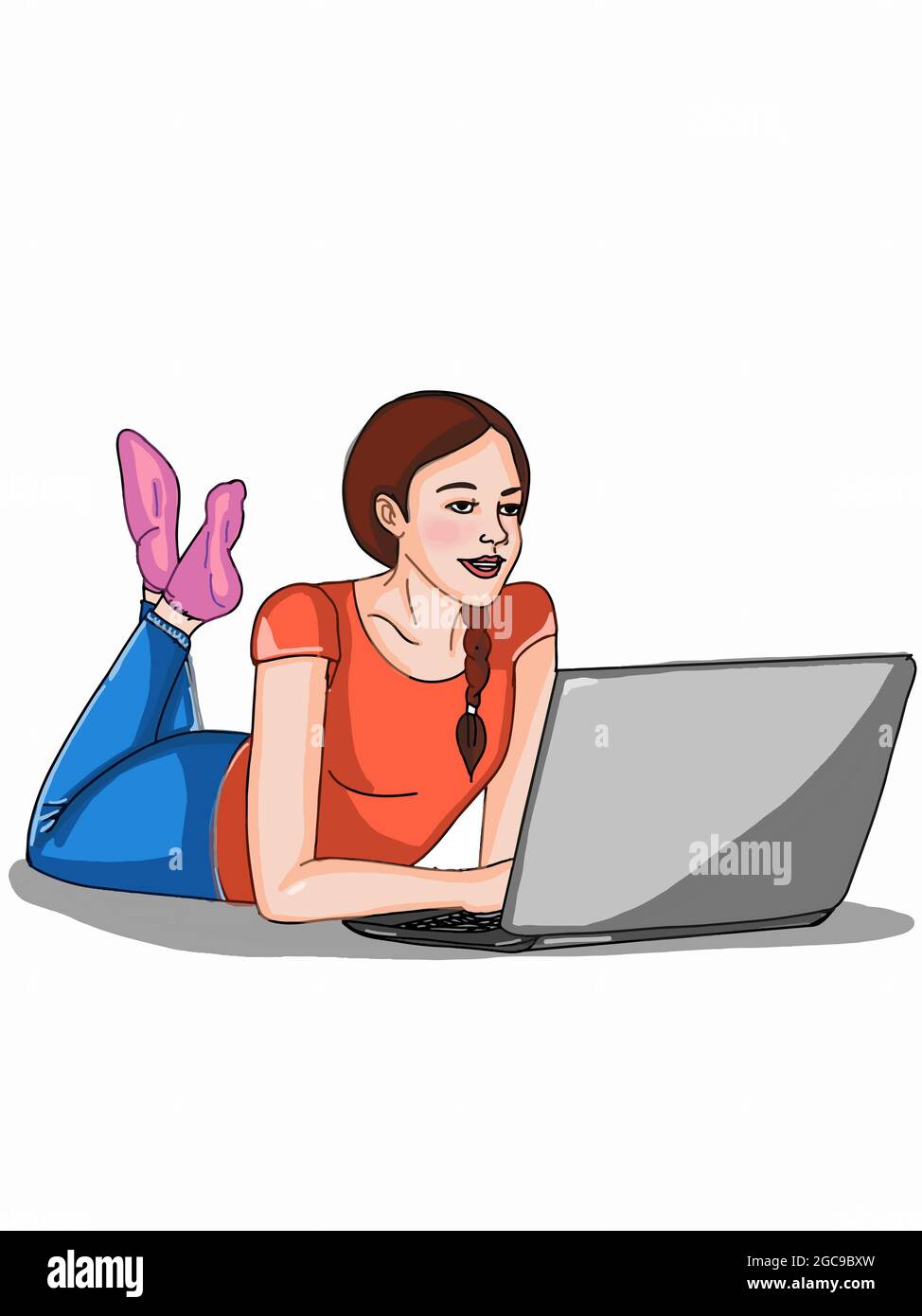 young girl searching with laptop Stock Photo - Alamy