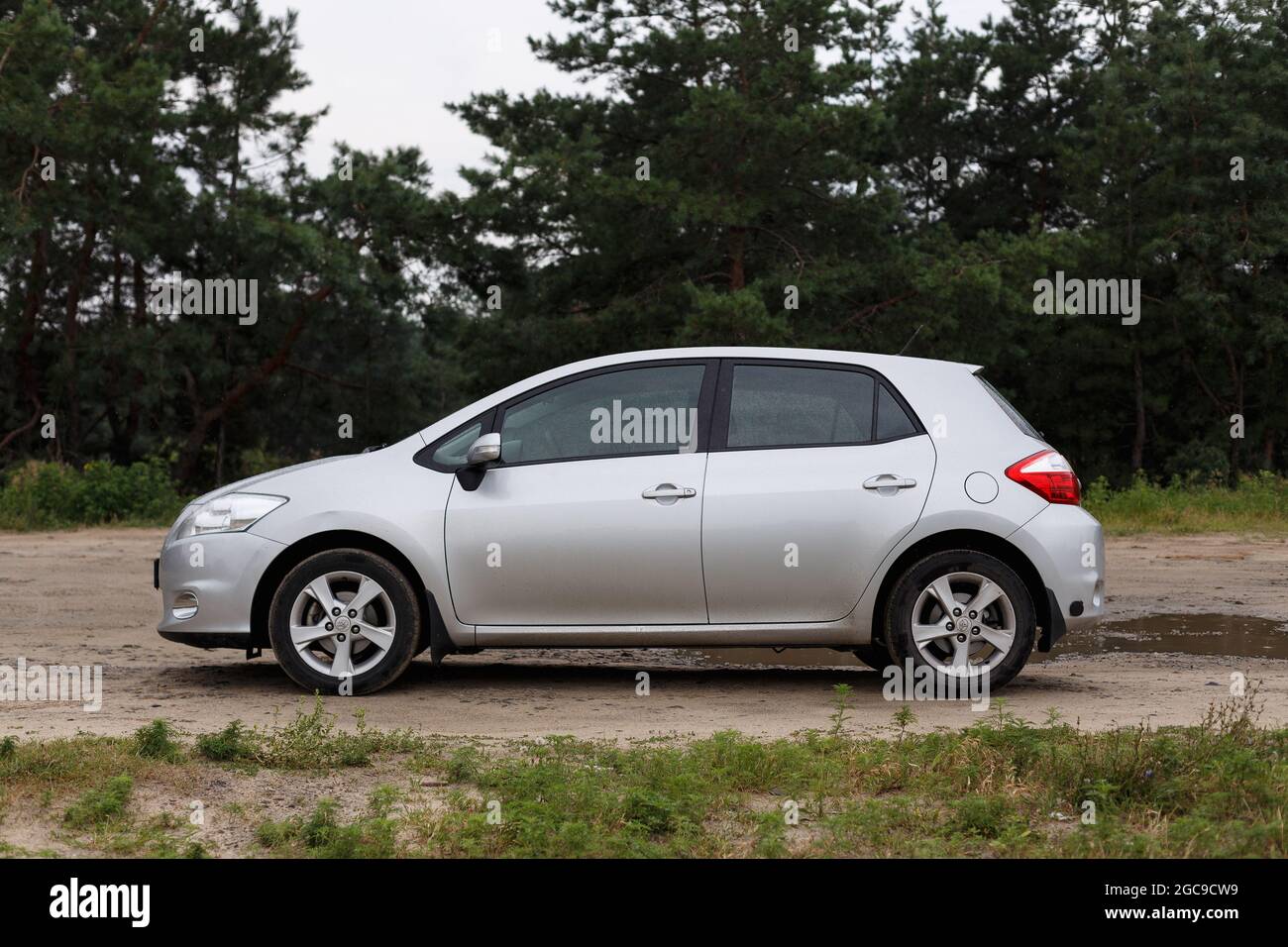 Dnipro, Ukraine - July 30, 2021: Toyota Auris 2012 silver color in the ...