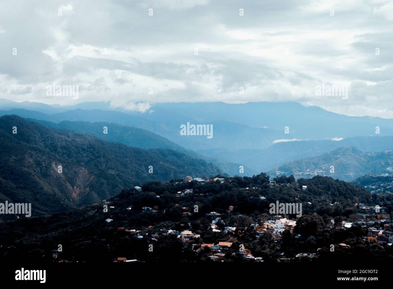 BAGUIO, PHILIPPINES - Dec 18, 2017: An aerial shot of the mountain view ...