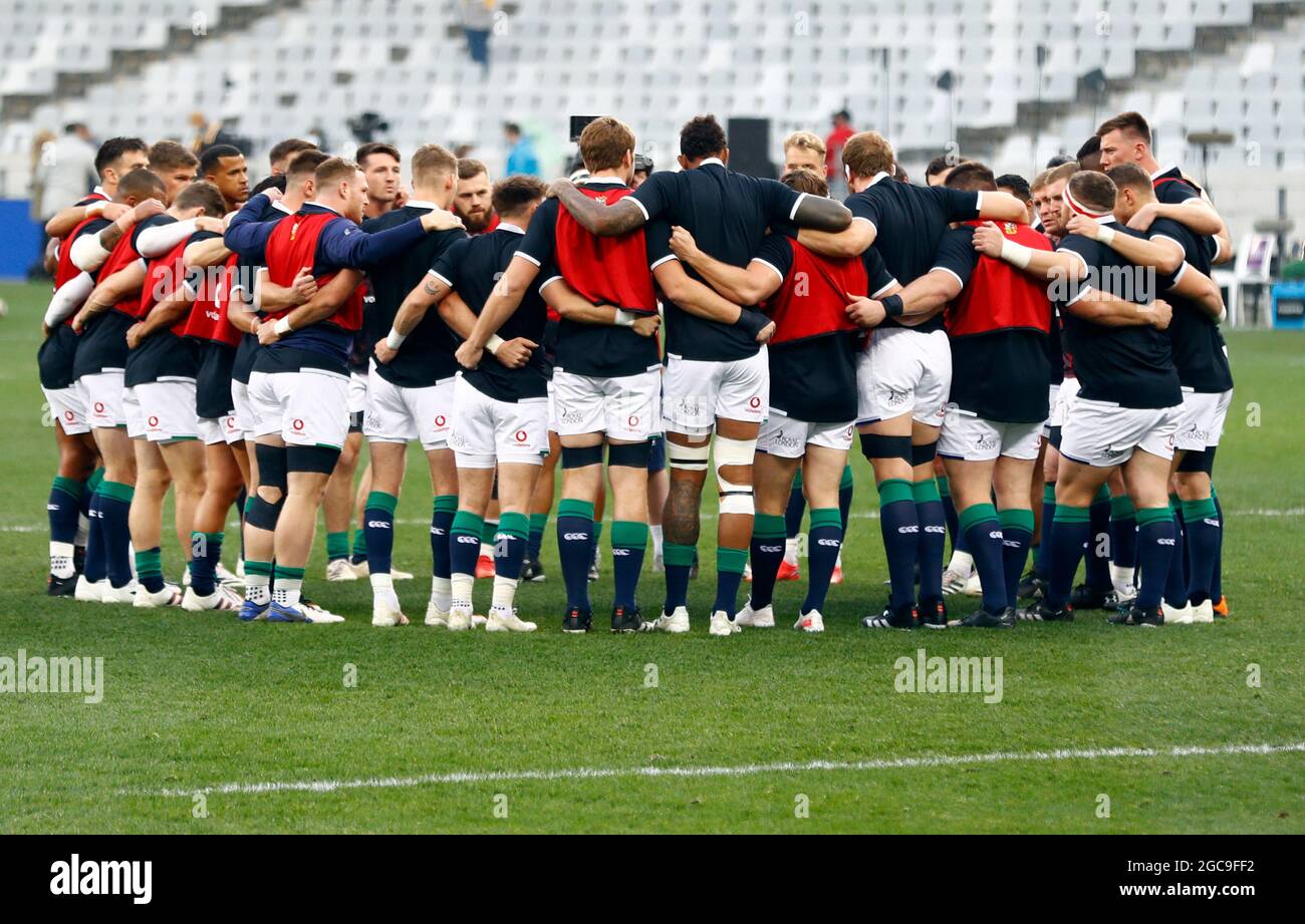 British and Irish Lions players huddle after the final whistle during ...