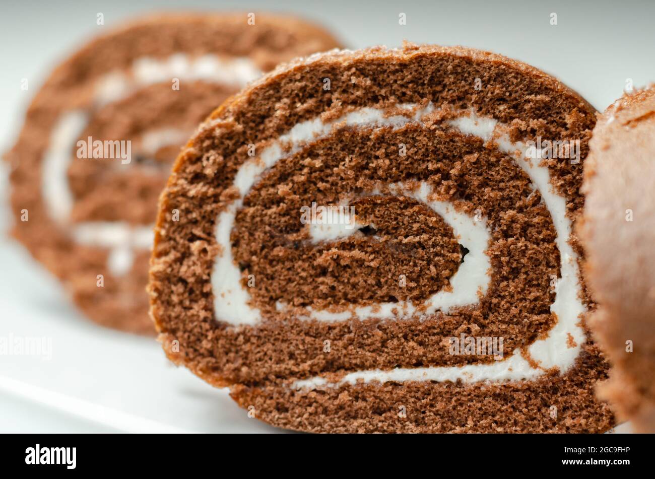 Chocolate sponge roll with a vanilla flavour filling, chocolate swiss ...