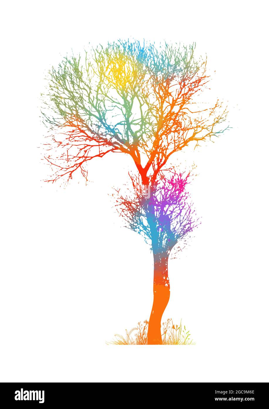 multicolored tree object. A rainbow tree without leaves. Mixed media ...