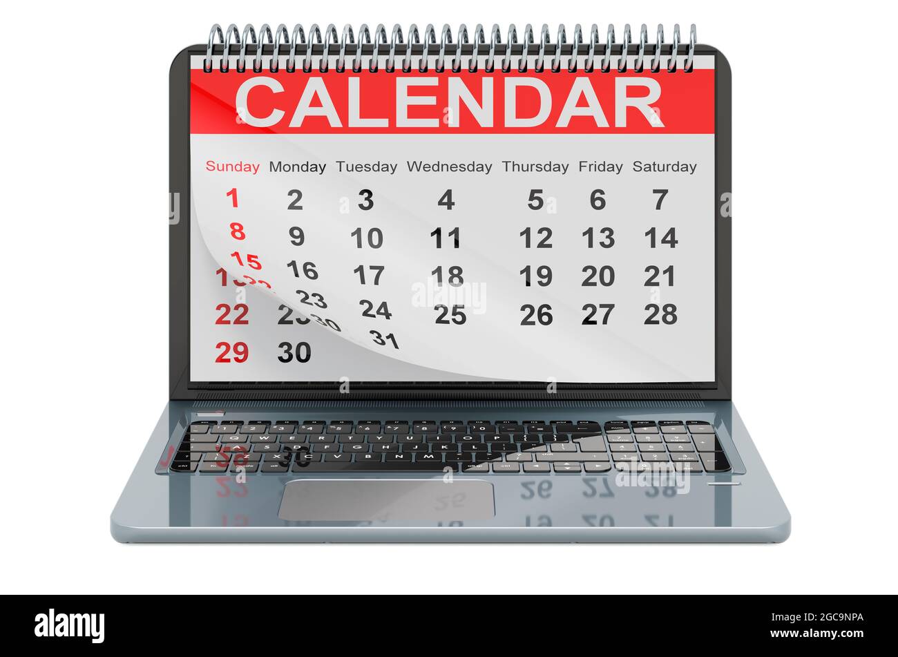 Laptop with calendar, 3D rendering isolated on white background Stock ...