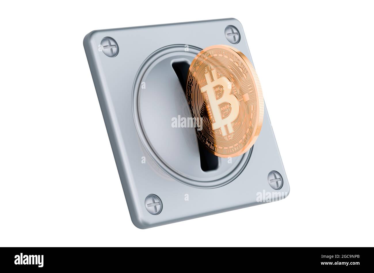 Coin Acceptor with bitcoin, 3D rendering isolated on white background ...