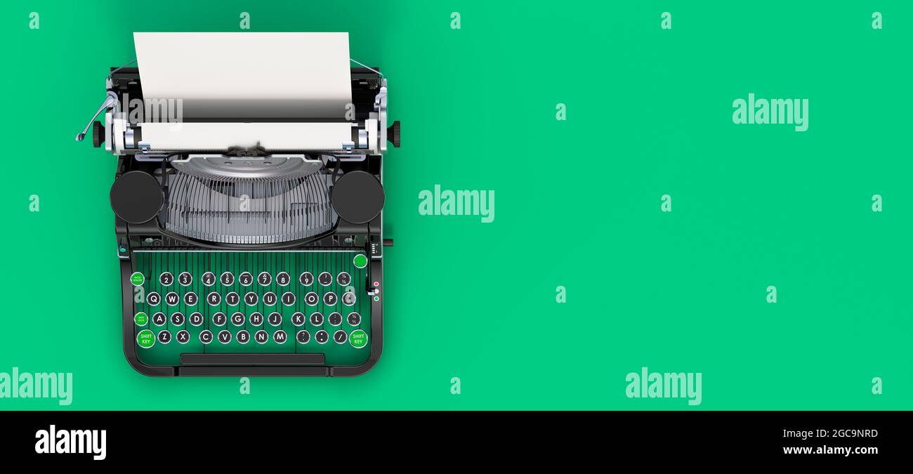 Typewriter top view on green background, 3D rendering Stock Photo - Alamy