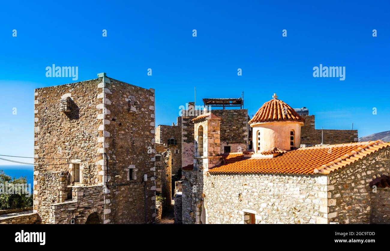 Greece Vatheia village, Old abandoned tower houses in Vathia Mani ...