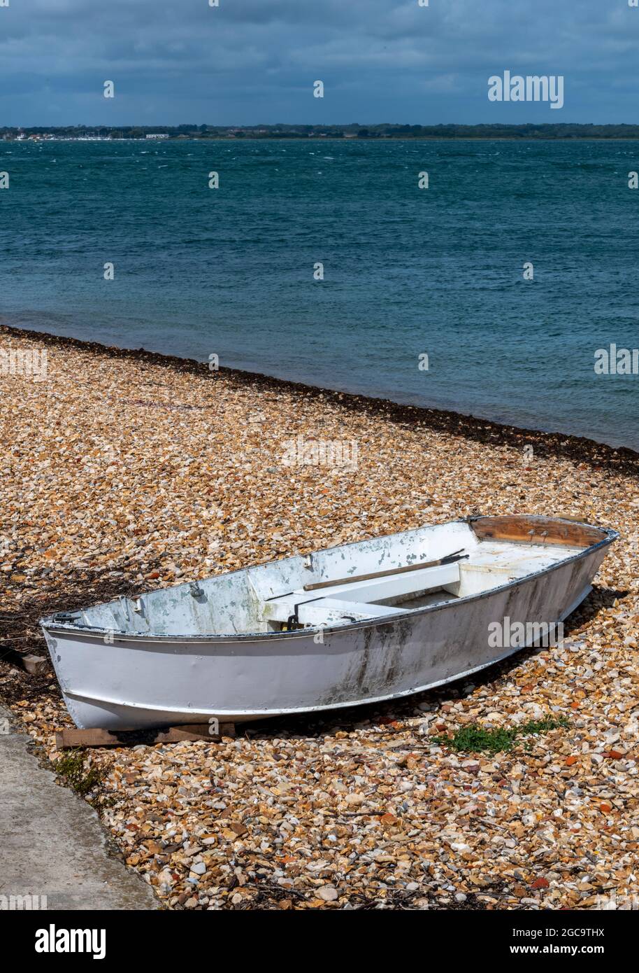 small open boat, small dinghy, rowing boat, on the seashore, on the ...