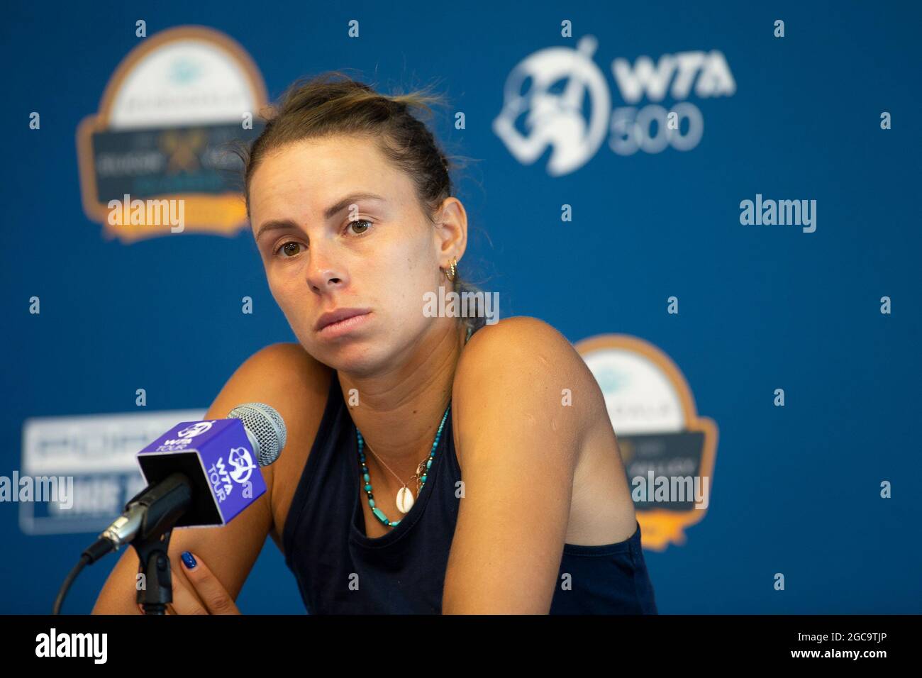 August 06, 2021: Magda Linette (POL) during her press conference after ...