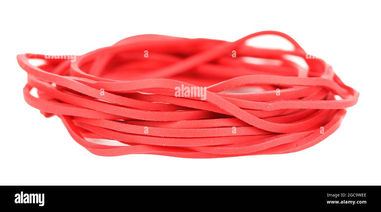 Red rubber bands isolated on white Stock Photo - Alamy