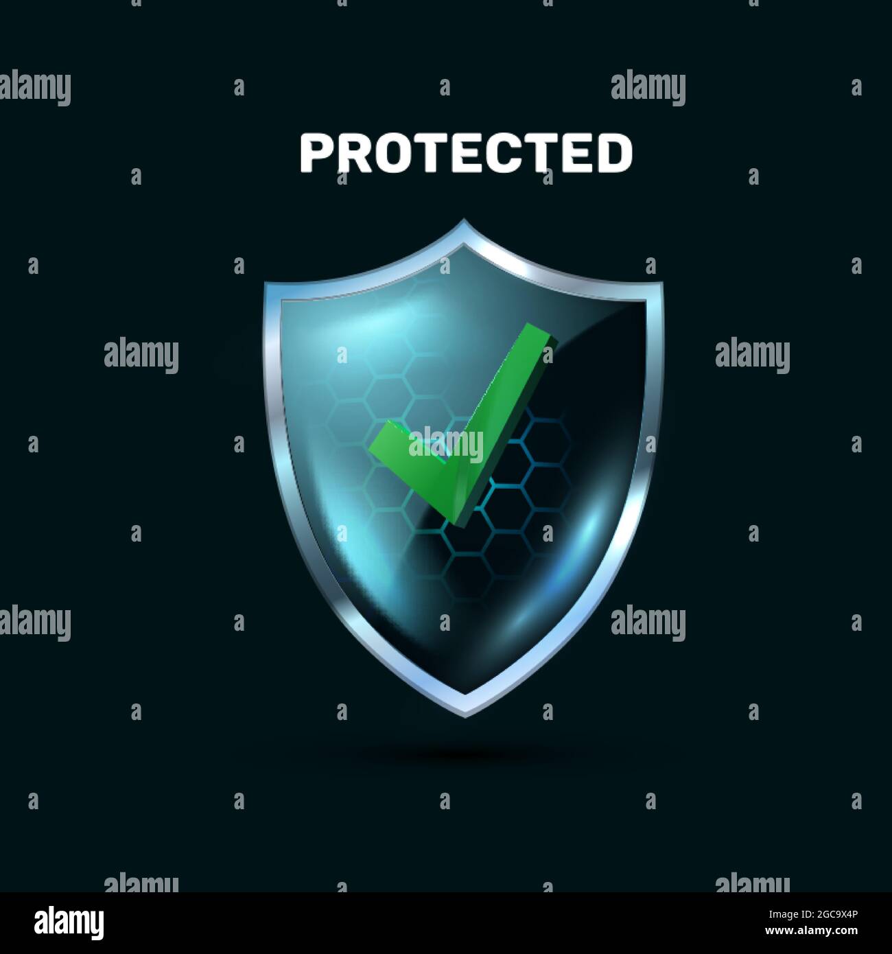 Transparent blue glass shield with force field realistic 3d icon on ...