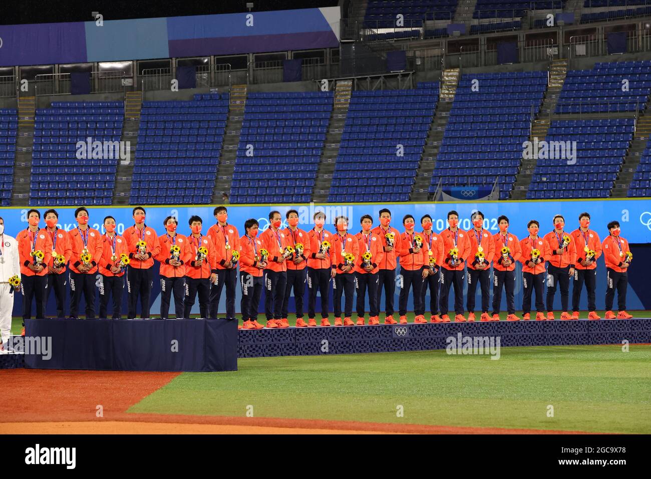 Kanagawa, Japan. 7th Aug, 2021. Japan team group (JPN) Baseball : Medal ...