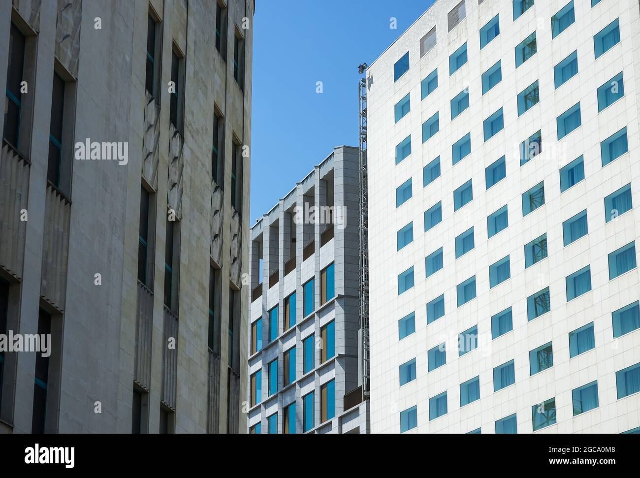 Bucharest, Romania - August 02, 2021: Two modern office buildings were ...