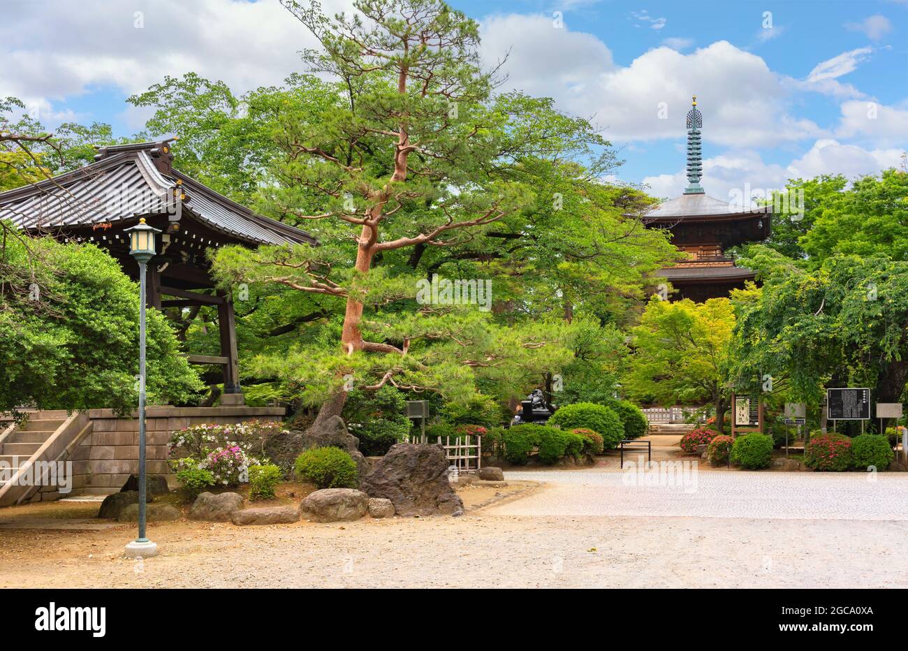tokyo, japan - june 5 2021: Japanese shoro bell tower and buddhist ...