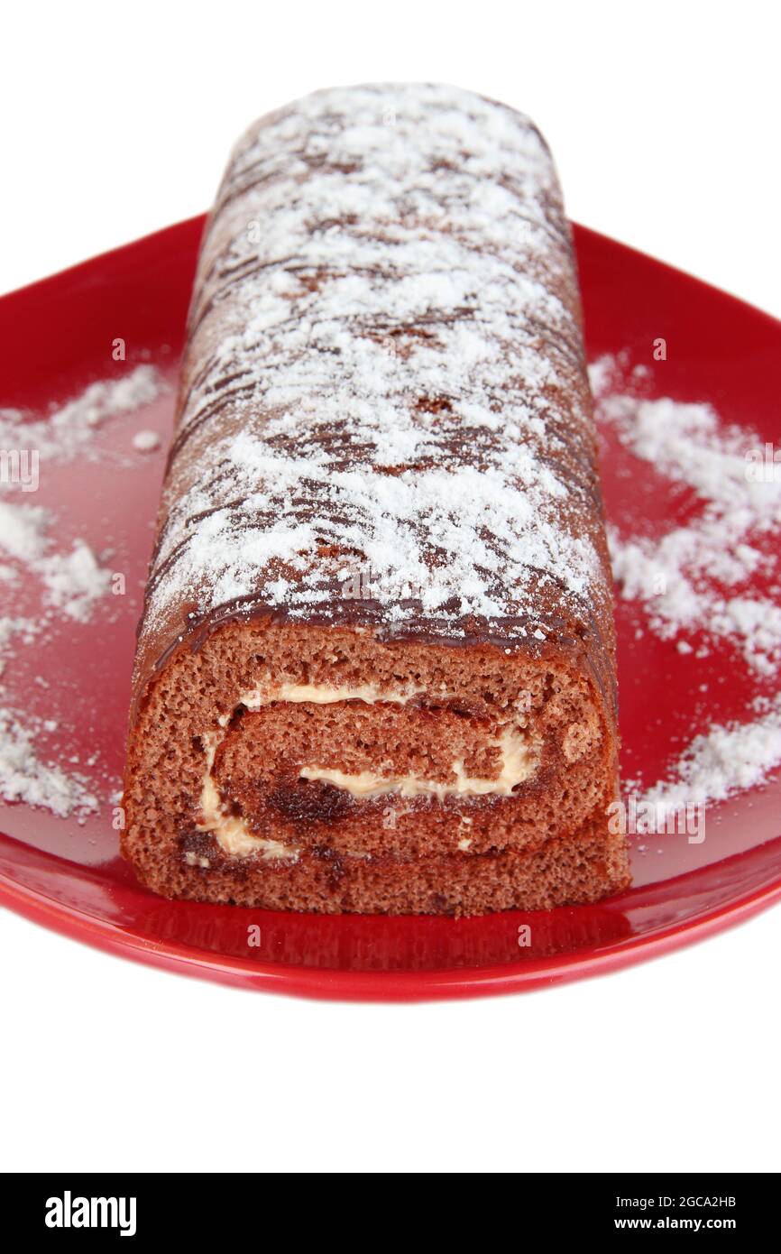 Sweet roll on plate isolated on white Stock Photo - Alamy