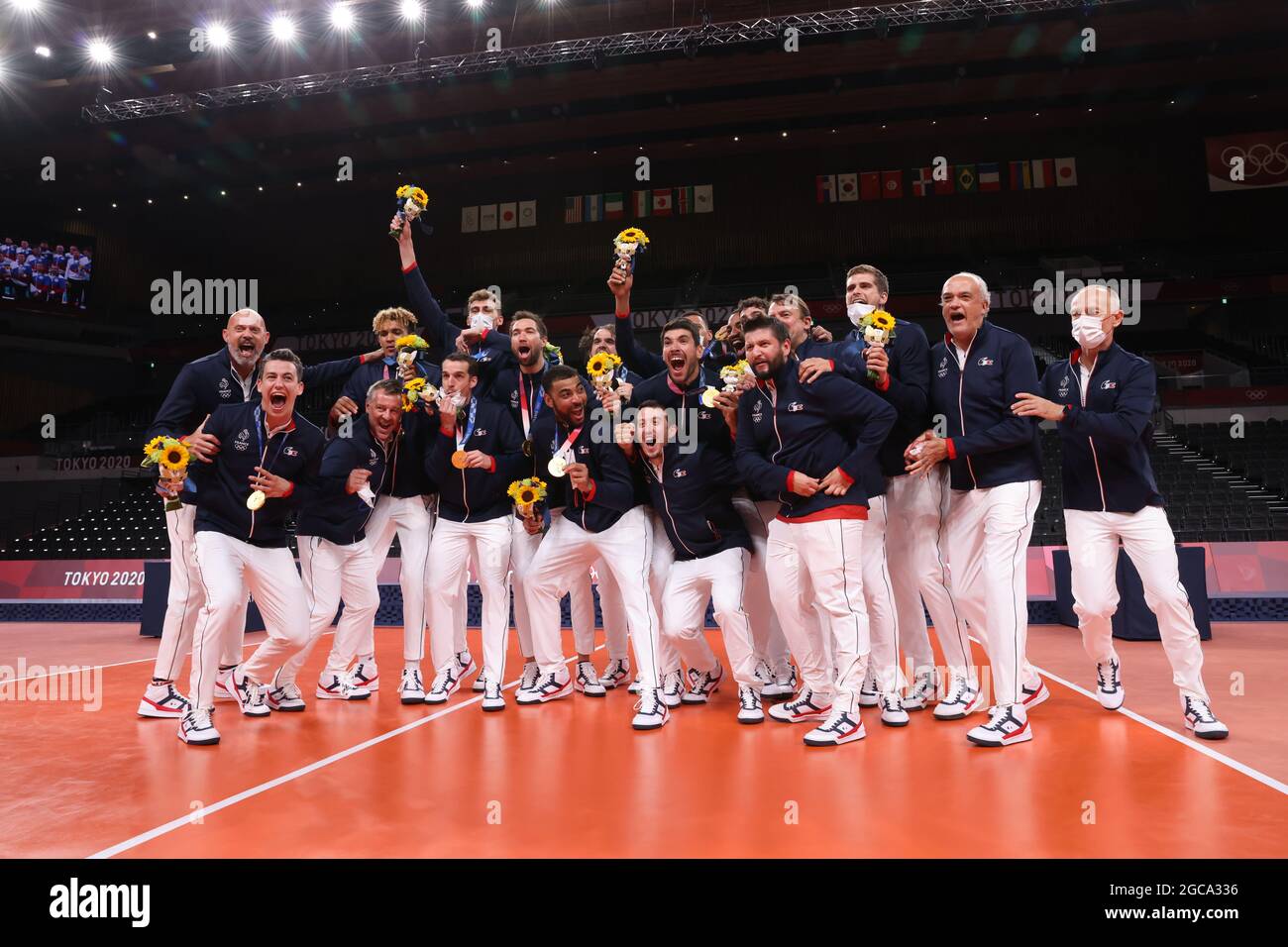 Team France (FRA) celebrates winning gold in the Volleyball - Men's ...