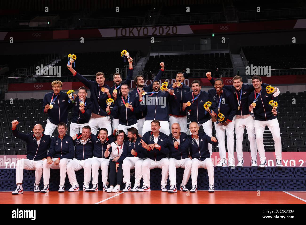 Team France (FRA) celebrates winning gold in the Volleyball - Men's ...