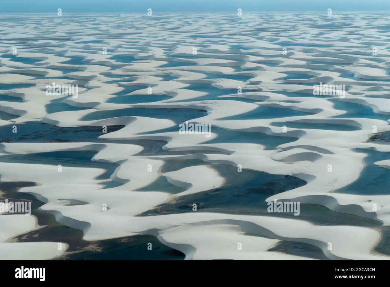 Aerial view of sand dunes in Lencois Maranhenses National Park, Brazil ...
