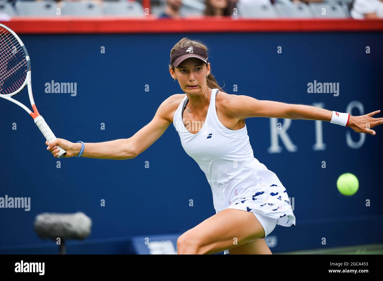 August 07, 2021: Melodie Collard (CAN) tracks the ball during the WTA ...