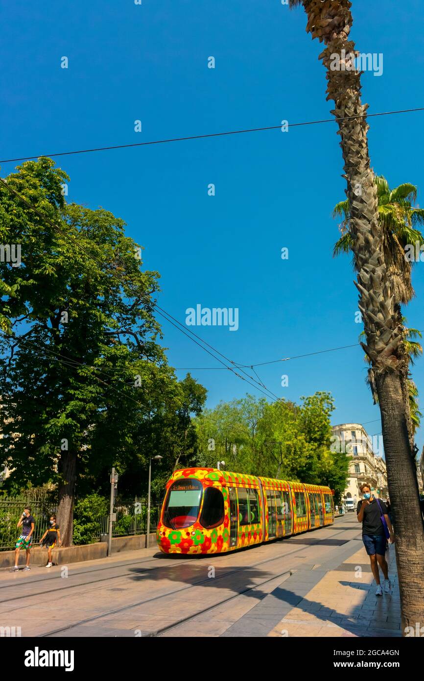 Montpellier, France, Tram Train on Street in City Center Stock Photo ...