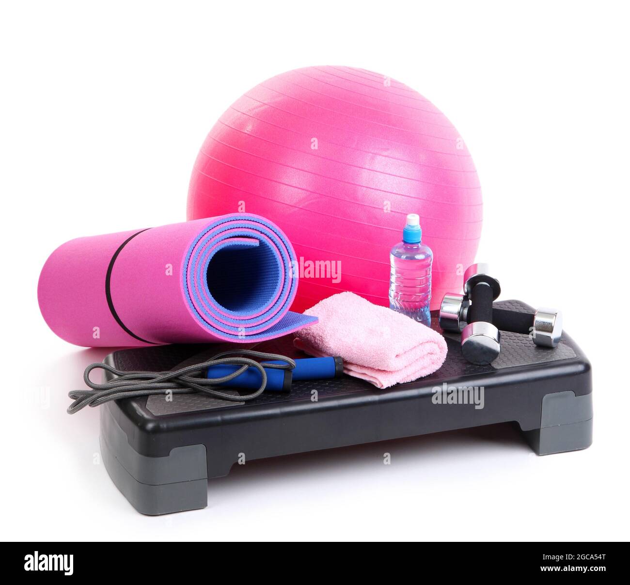 Different tools for fitness isolated on white Stock Photo - Alamy