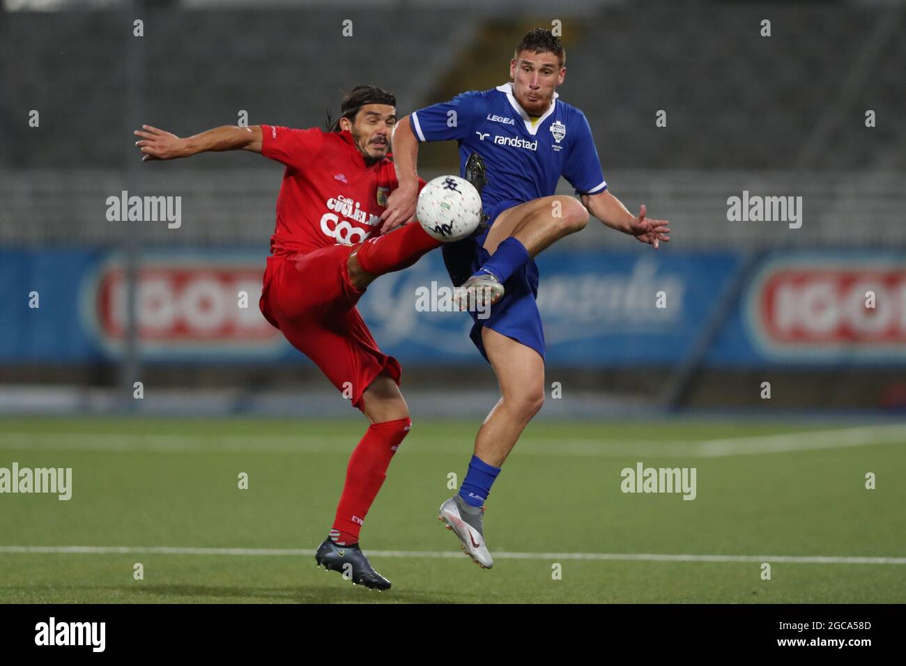 Novaro, Italy. 7th Aug, 2021. Pasquale Fazio of Catanzaro challenges ...