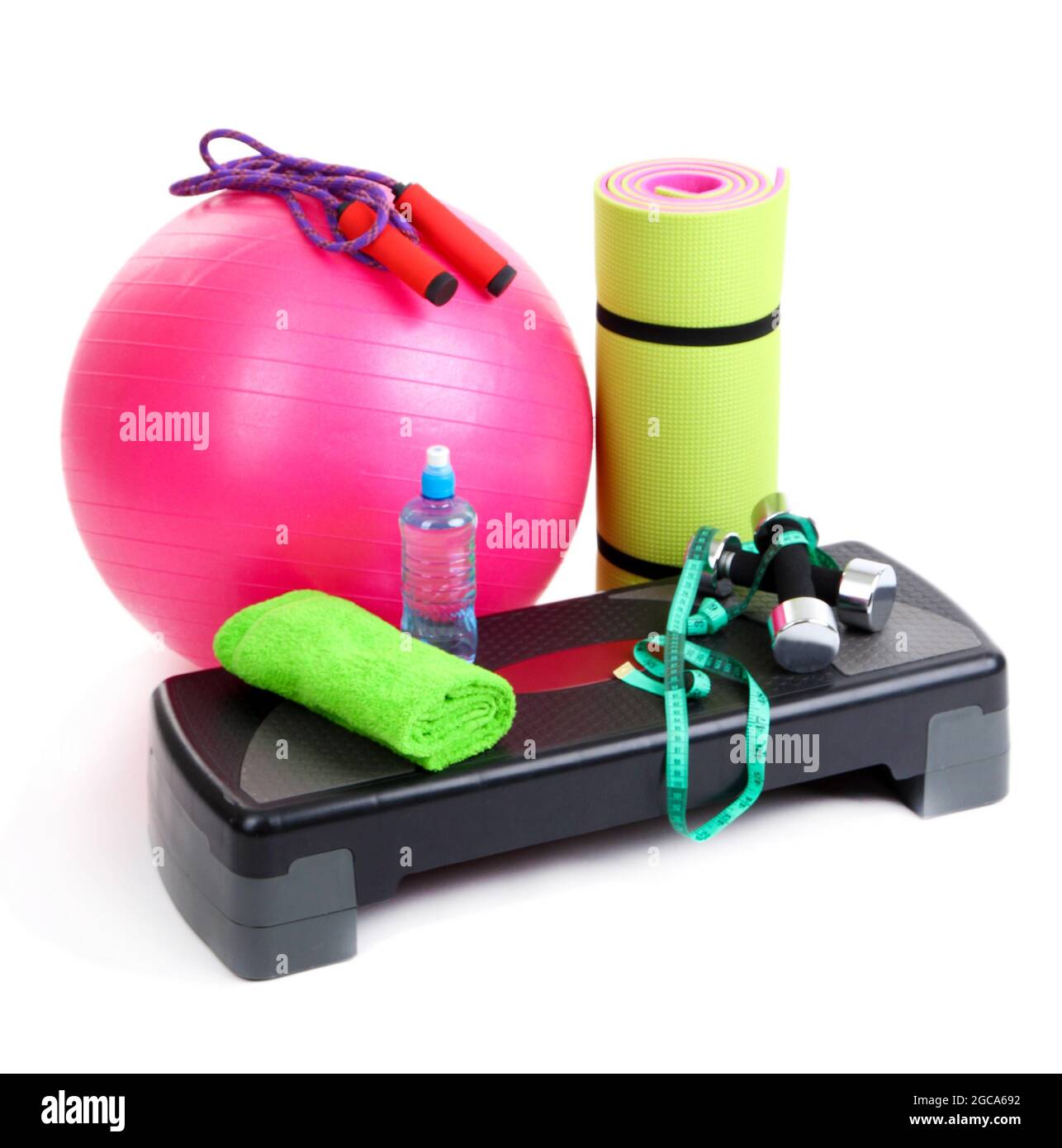 Different tools for fitness isolated on white Stock Photo - Alamy