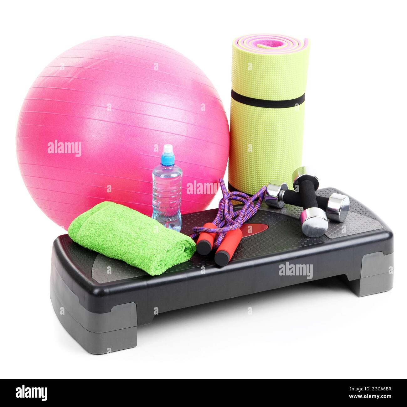 Different tools for fitness isolated on white Stock Photo - Alamy