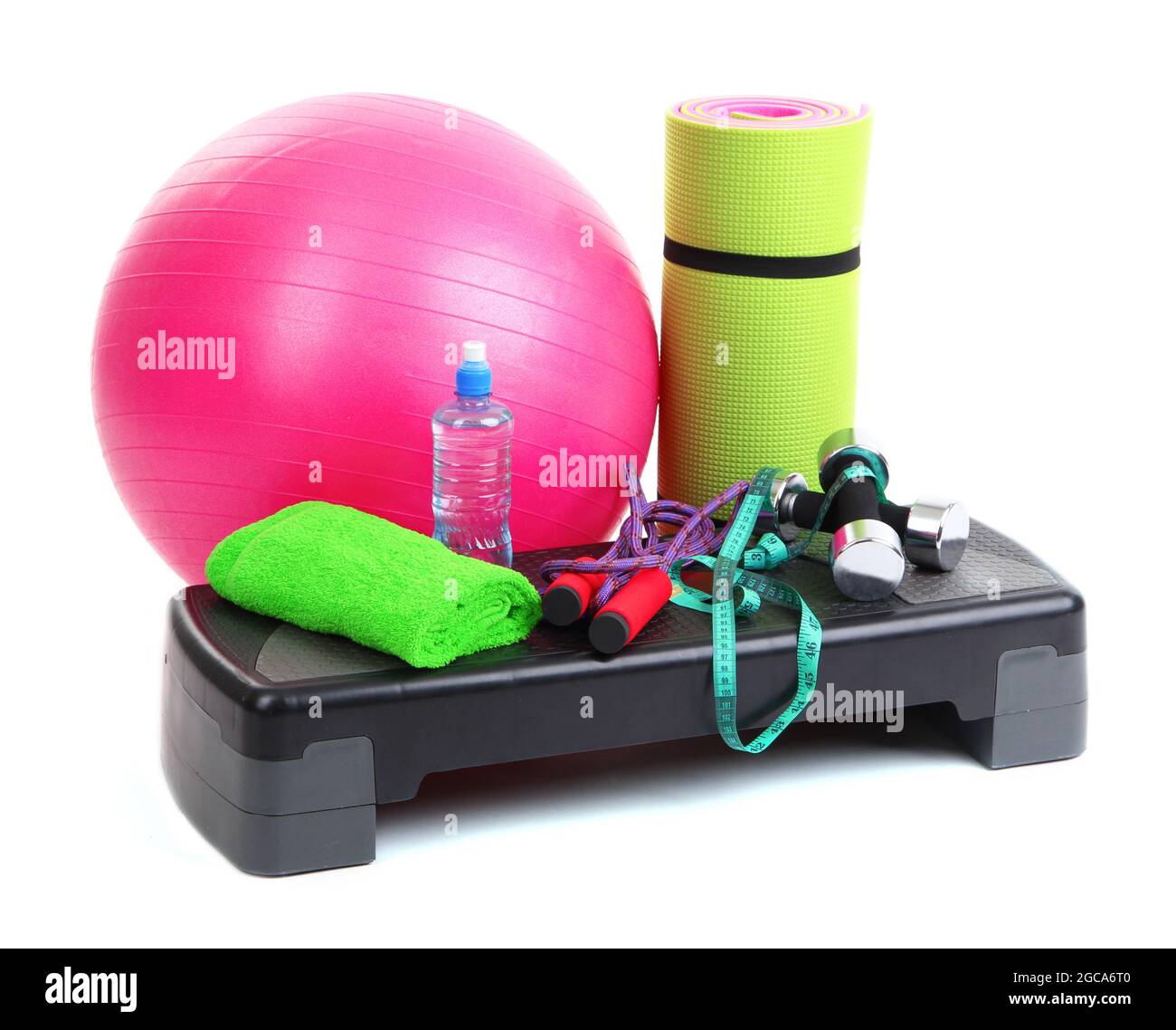 Different tools for fitness isolated on white Stock Photo - Alamy