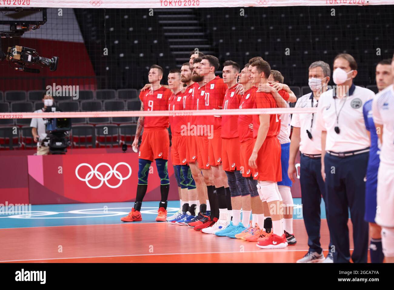 Team ROC (ROC) players line up before the Volleyball - Men's Gold Medal ...