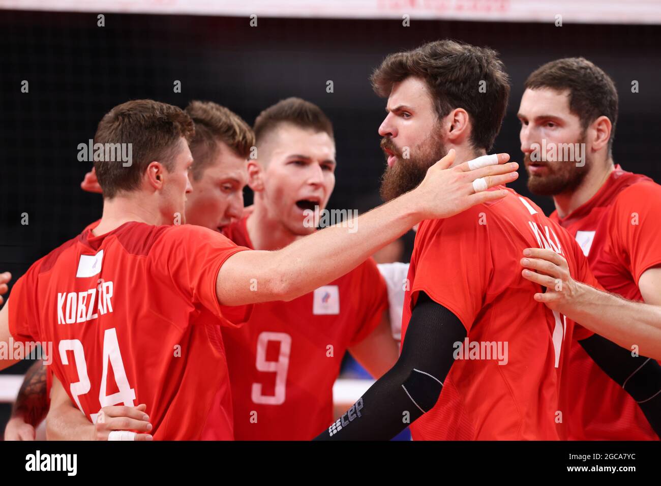 Team ROC (ROC) players in action in the Volleyball - Men's Gold Medal ...