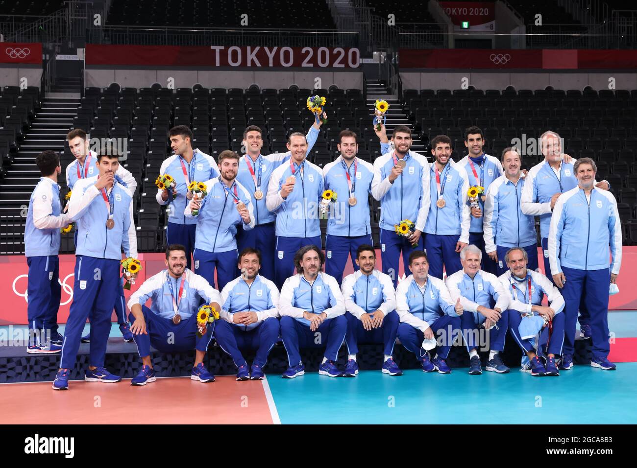 Team Argentina (ARG), celebrate winning bronze in the Volleyball - Men ...