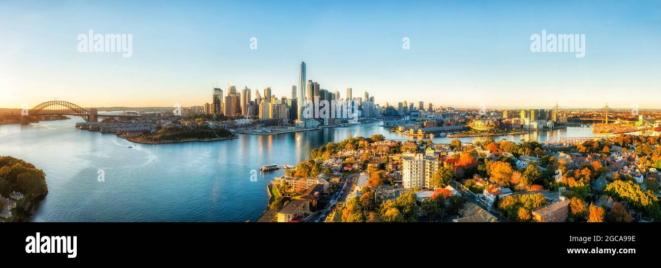 Sydney city downtown around Barangaroo high-rise towers on waterfront ...