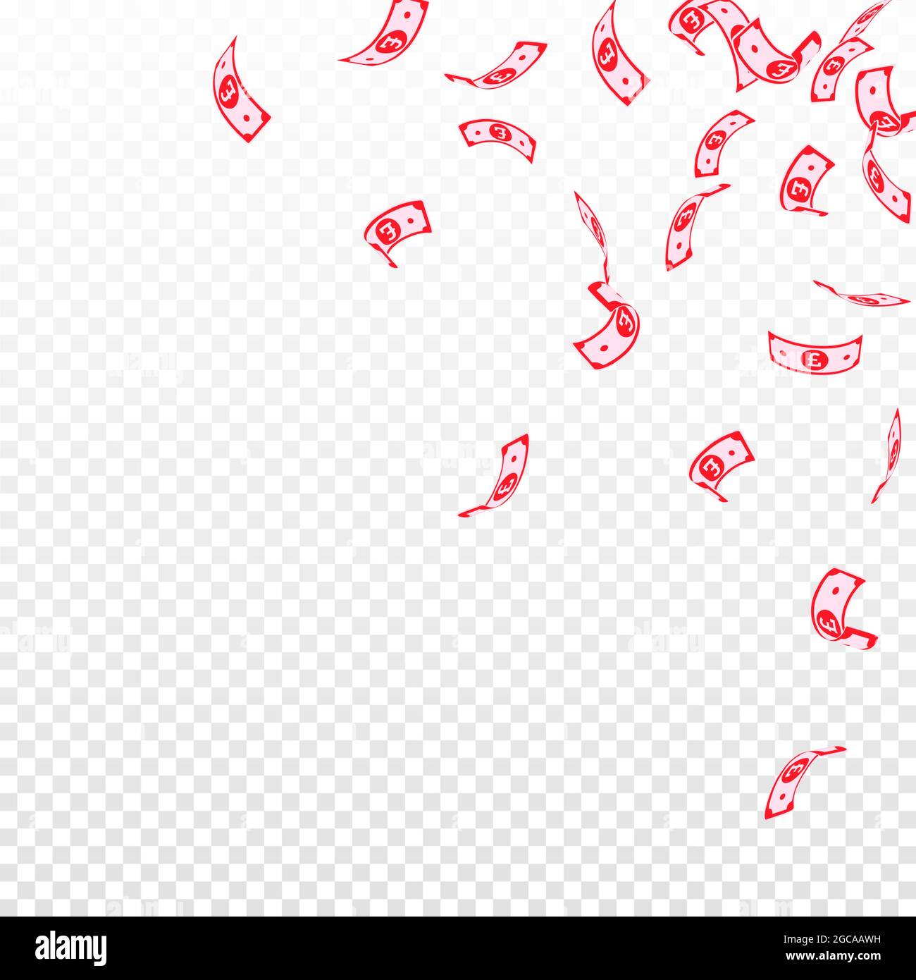 British pound notes falling. Sparse GBP bills on transparent background ...