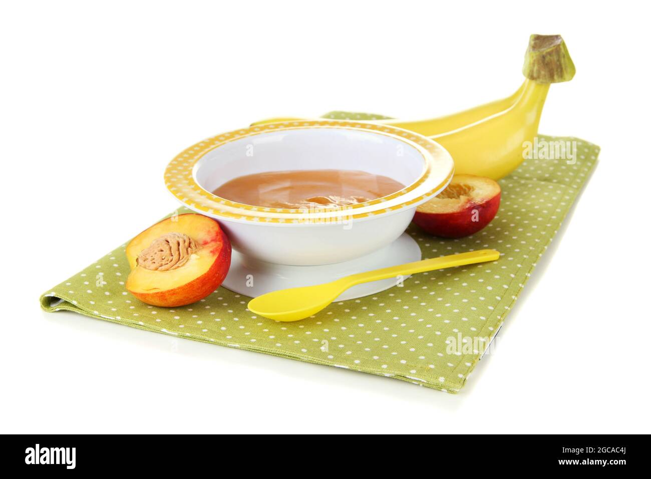 Tasty baby fruit puree isolated on white Stock Photo - Alamy