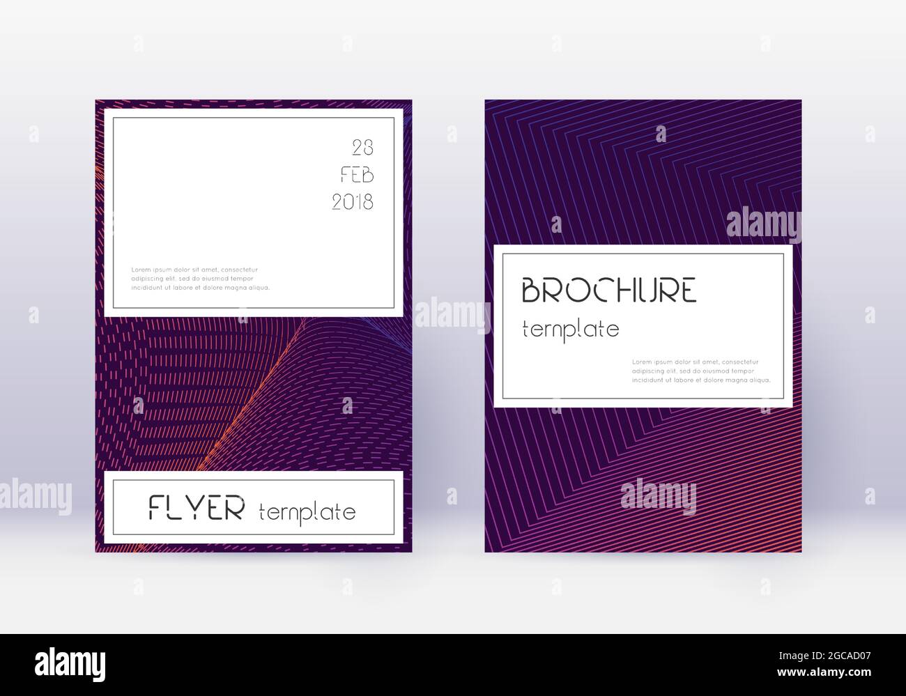 Stylish cover design template set. Violet abstract lines on dark ...