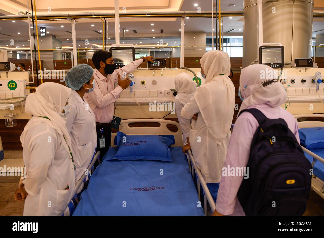 Nurse are seen checking an ICU machine at the Bangabandhu Sheikh Mujib ...