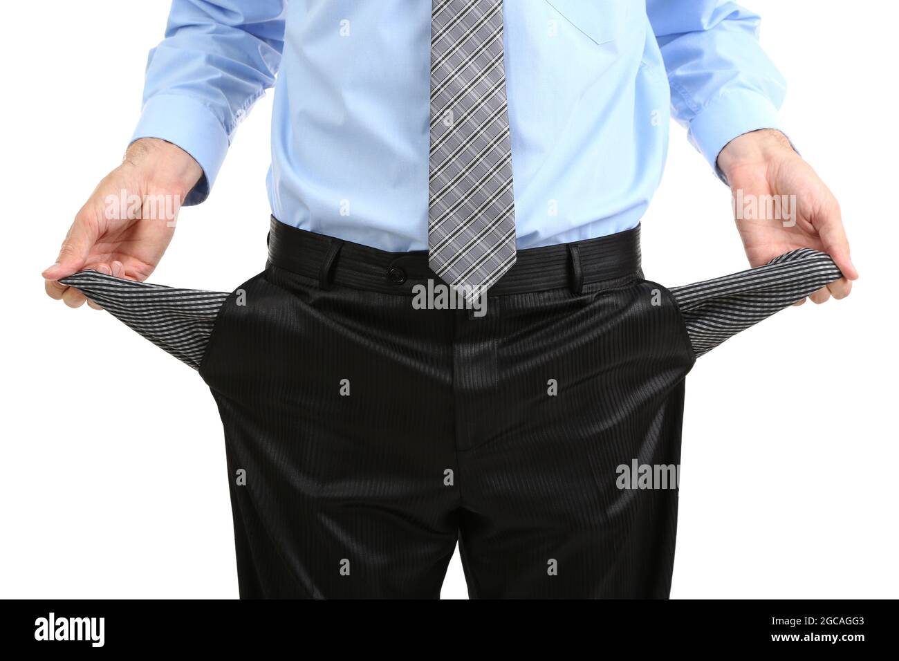 Business man showing his empty pockets, isolated on white Stock Photo ...