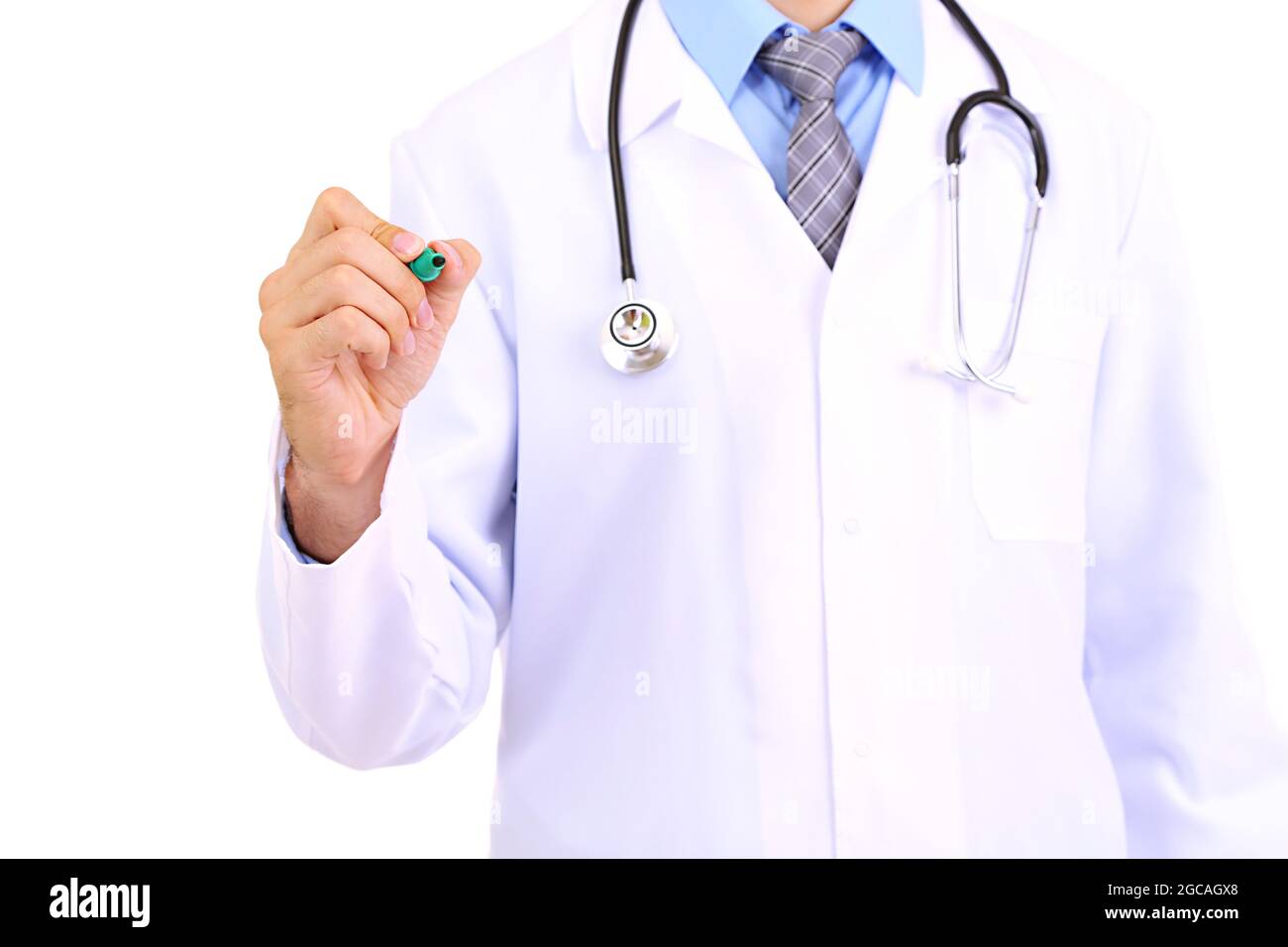 Medical doctor with pen isolated on white Stock Photo - Alamy