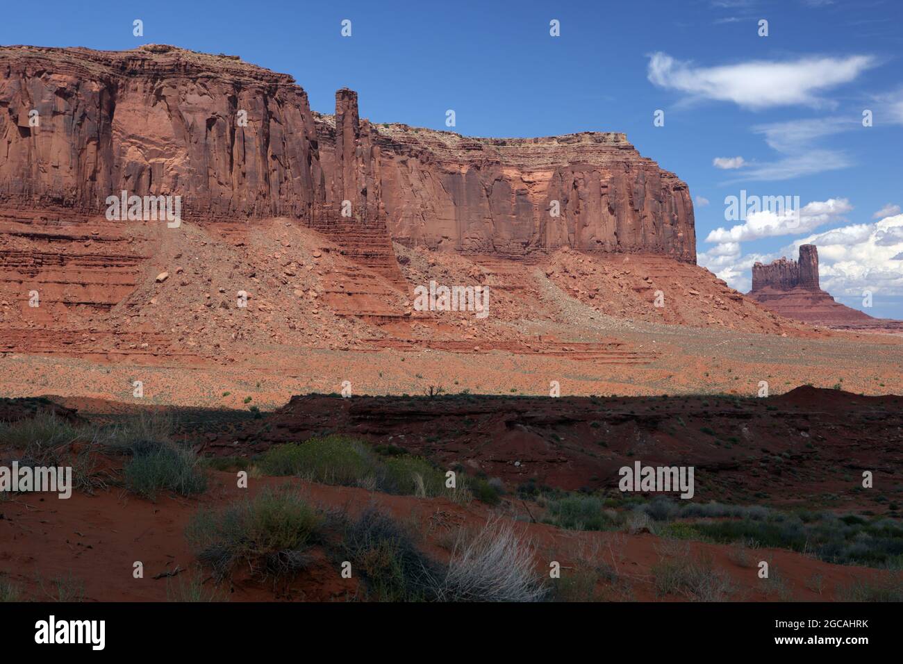 Red sandstone mesa cliff in Monument Valley Navajo Tribal Park with ...