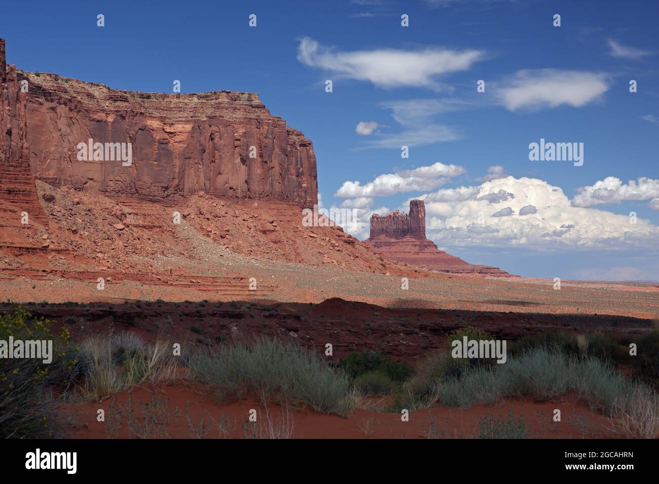 Red sandstone mesa cliff in Monument Valley Navajo Tribal Park with ...